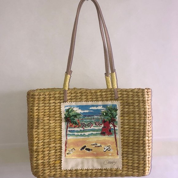 Sun N Sand | Bags | Sun N Sand Beach Theme Rattan Straw Hand Bag Tote ...